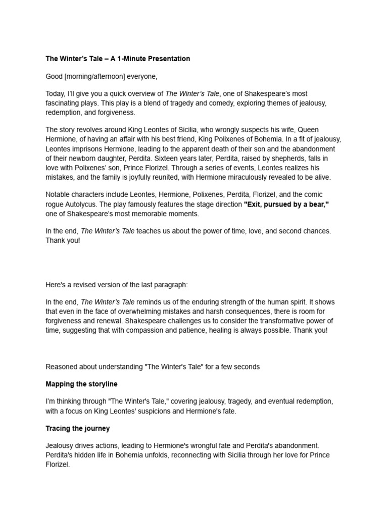 The Winter's Tale - A 1-Minute Presentation | PDF