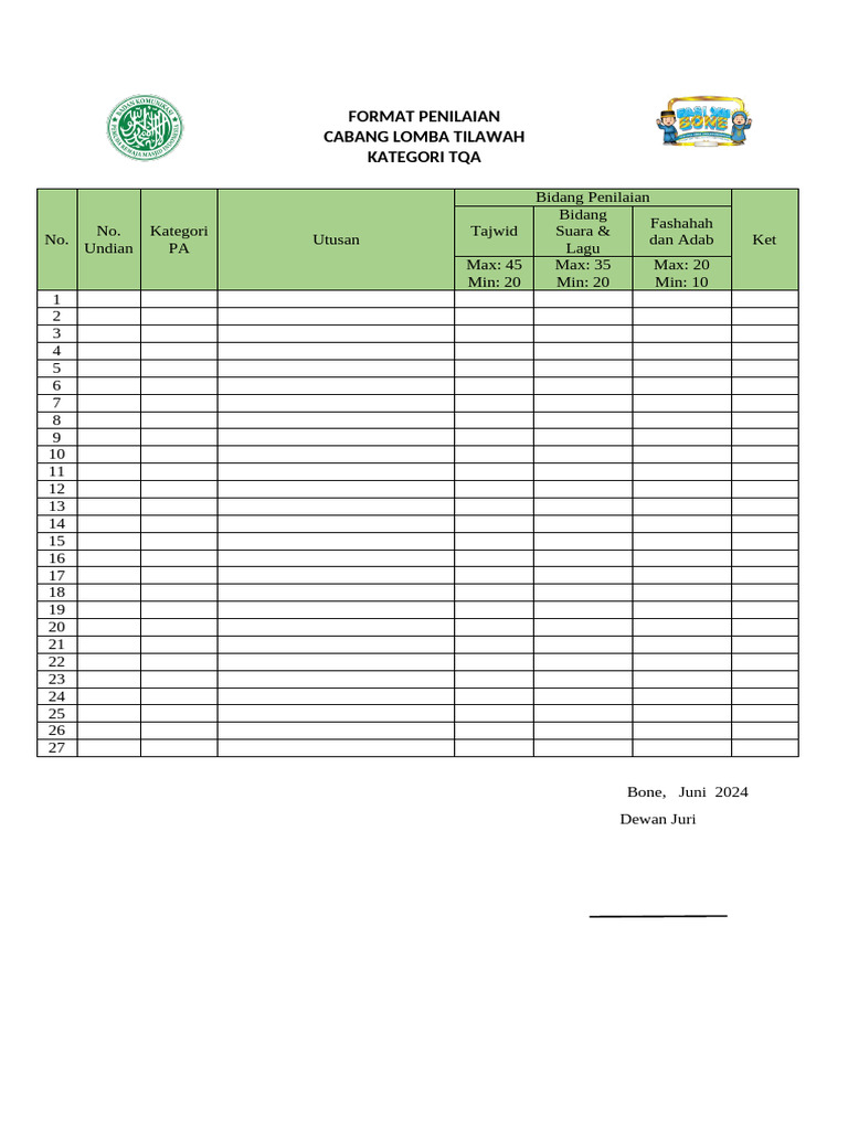 Blanko Penilaian Tilawah Al | PDF