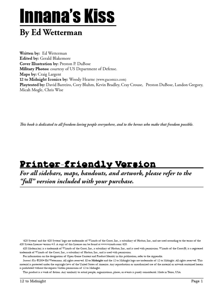 d20 12 to Midnight Innana's Kiss | PDF | Sumer