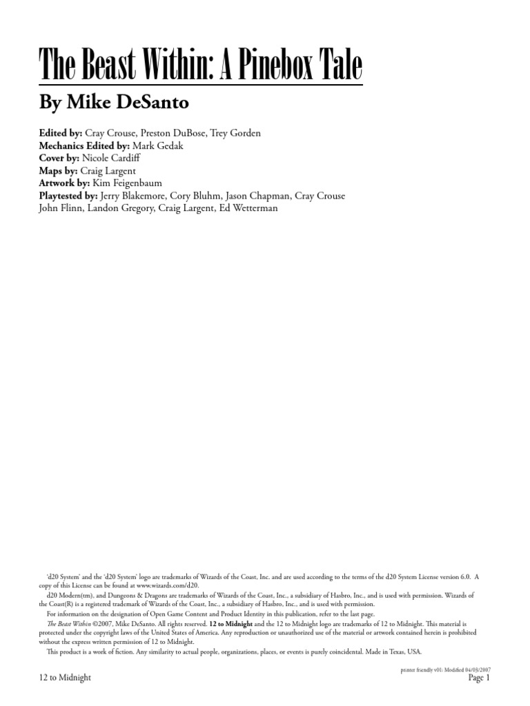 d20 12 To Midnight The Beast Within - A Pinebox Tale | PDF | Antisocial Personality Disorder ...