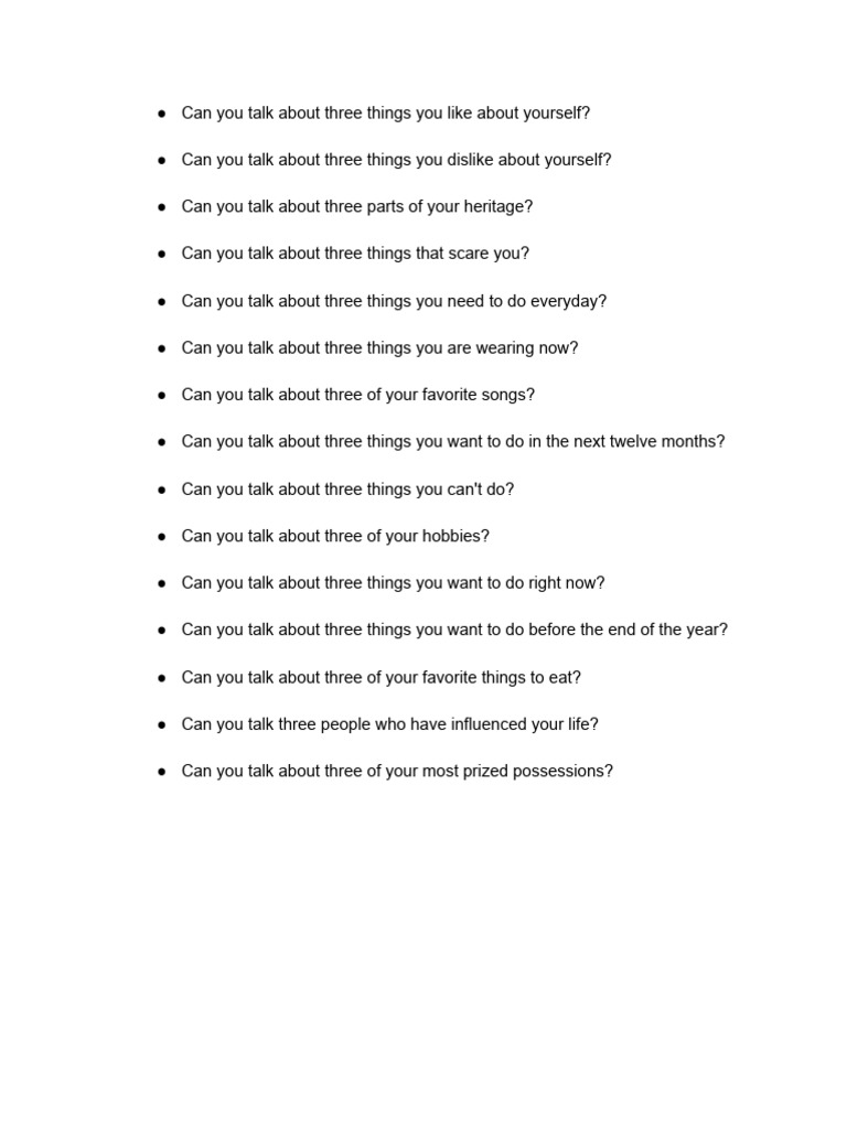 Three Things Conversation Game | PDF