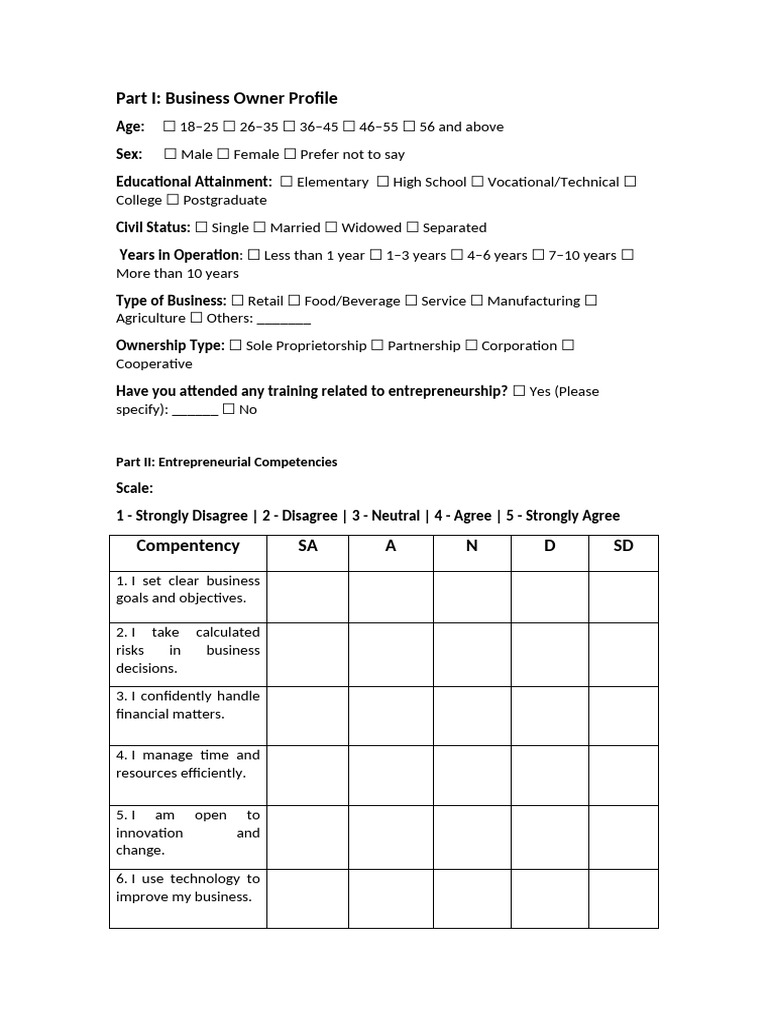 Questionnaire Entrep | PDF