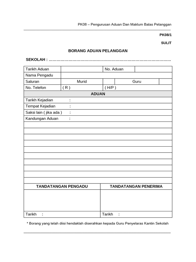 Borang Aduan Pelanggan PK08 | PDF