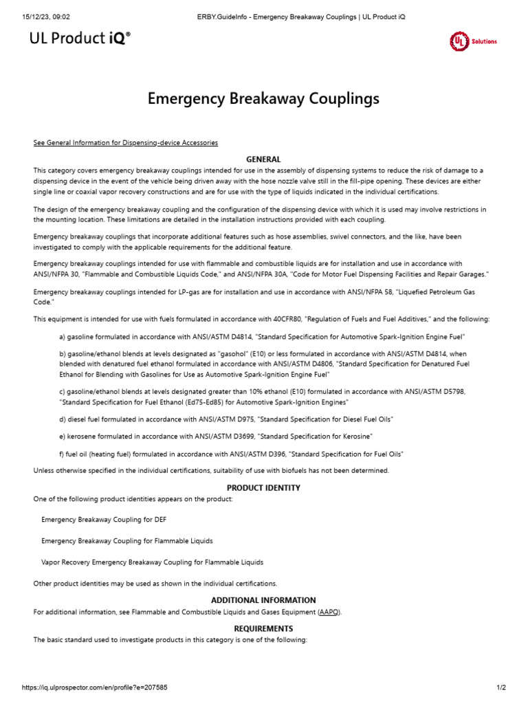 ERBY - GuideInfo - Emergency Breakaway Couplings - UL Product Iq | PDF ...