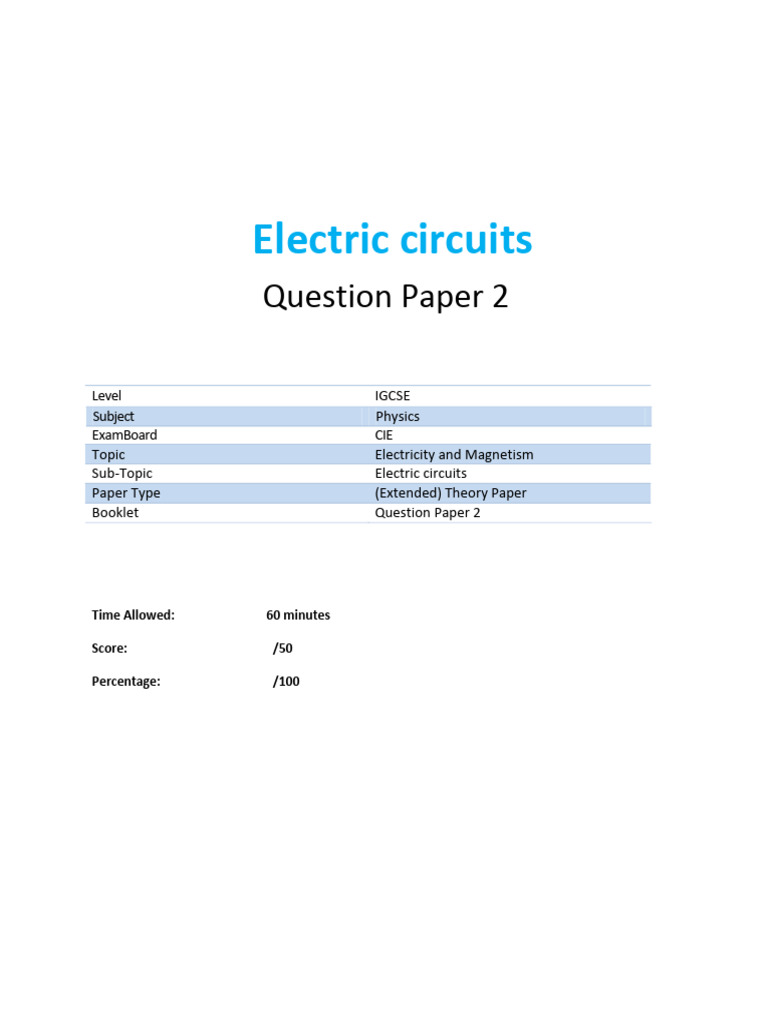 43.2 Electric Circuits Cie Igcse Physics Ext Theory QP | PDF | Series ...