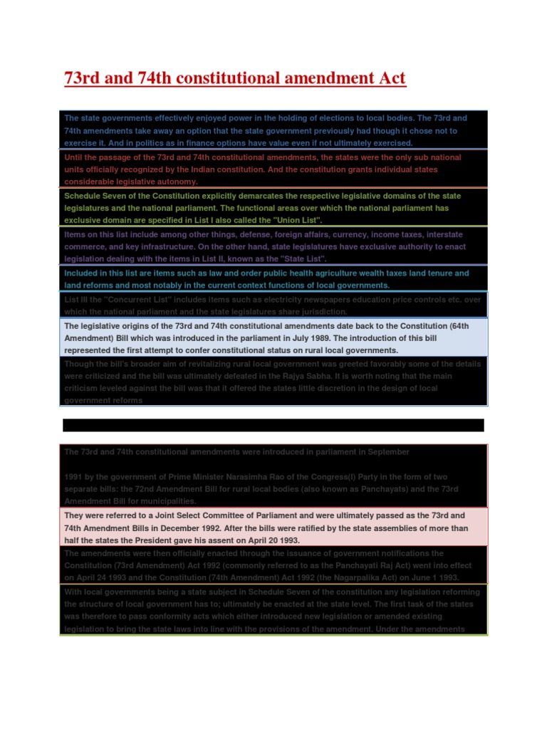 73rd and 74th Constitutional Amendment Act | State Legislature (United ...