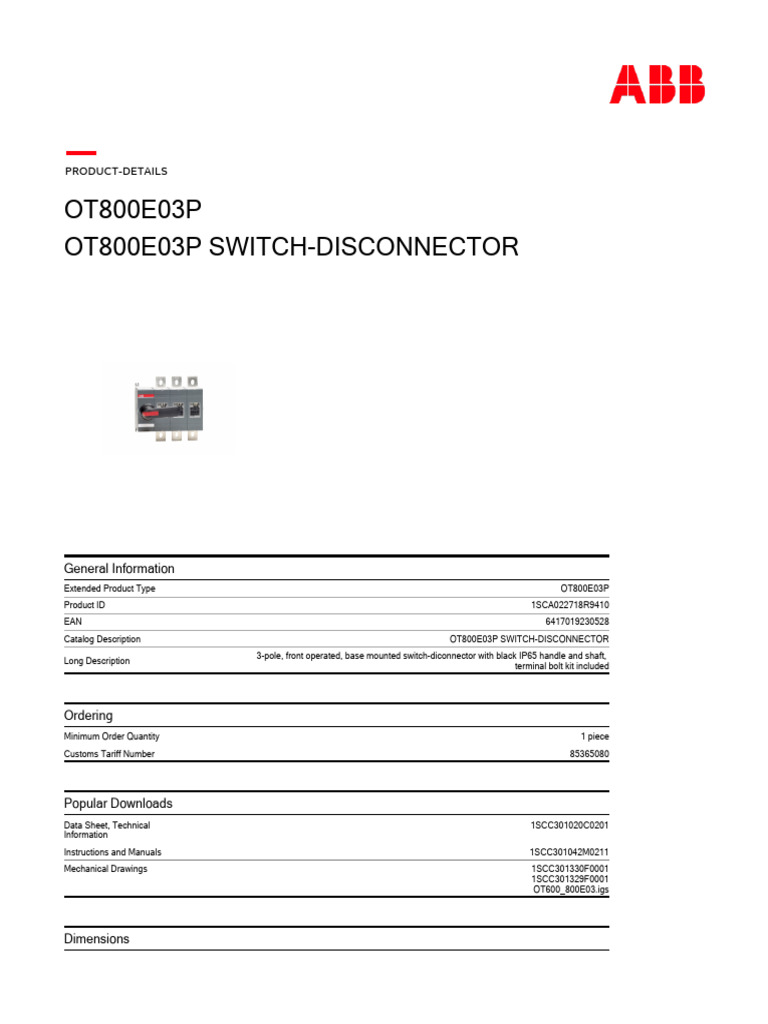 Ot800E03P Switch-Disconnector | PDF | Switch | Electrical Components