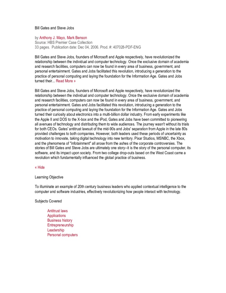 Bill Gates and Steve Jobs | PDF | Computers