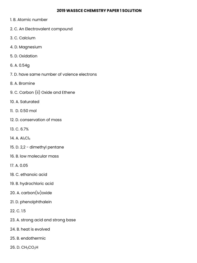2019 WASSCE Chemistry Paper 1 Solutions | PDF