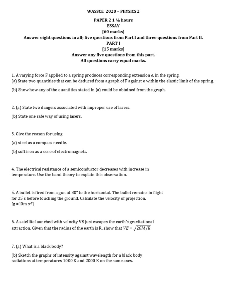 2020 WASSCE – PHYSICS 2 | PDF | Radioactive Decay | Electron