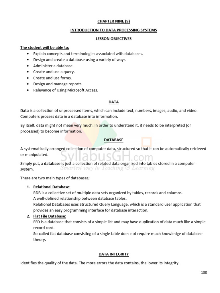A0.9.0.0 INTRODUCTION TO DATA PROCESSING SYSTEMS | PDF | Databases | Microsoft Access