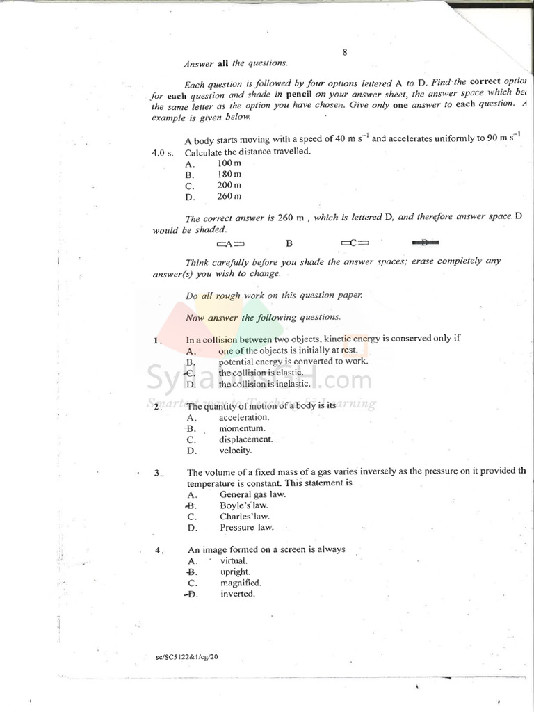 2020 WASSCE Physics 1 | PDF