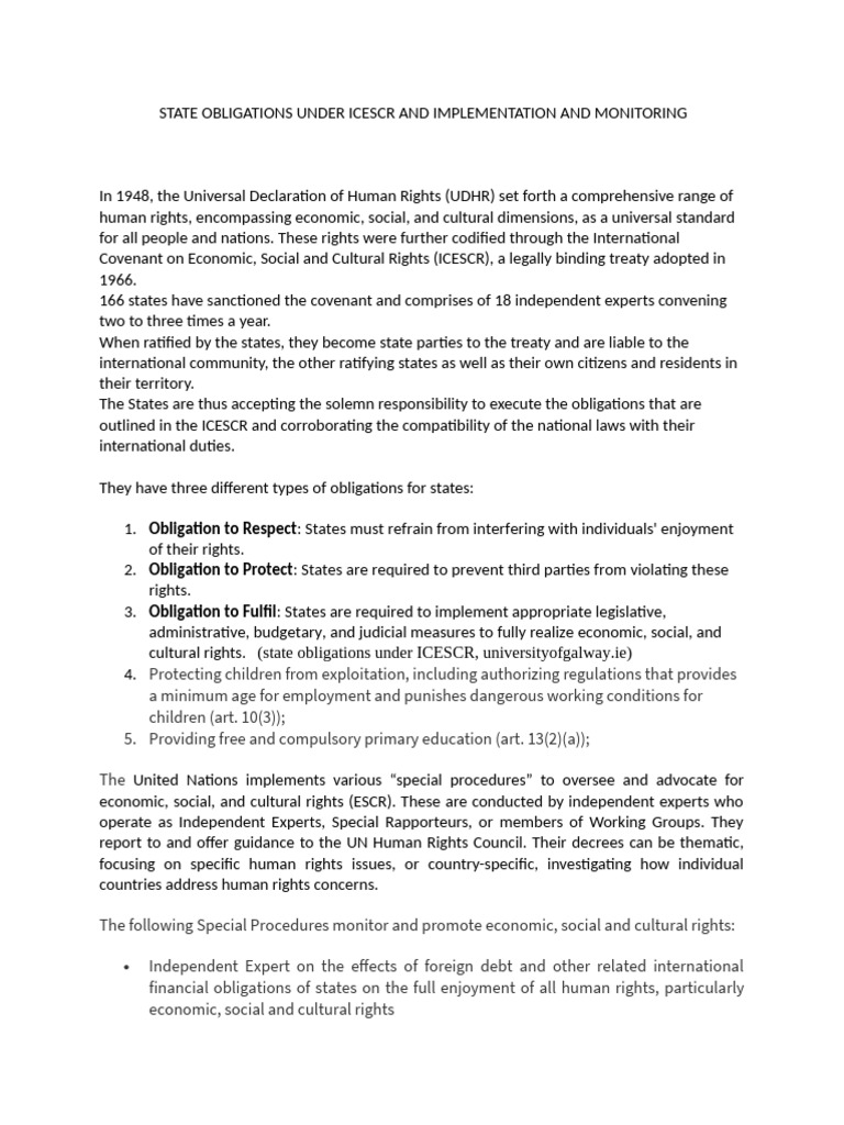 State Obligations Under ICESCR Explained | PDF | Libertarian Theory ...