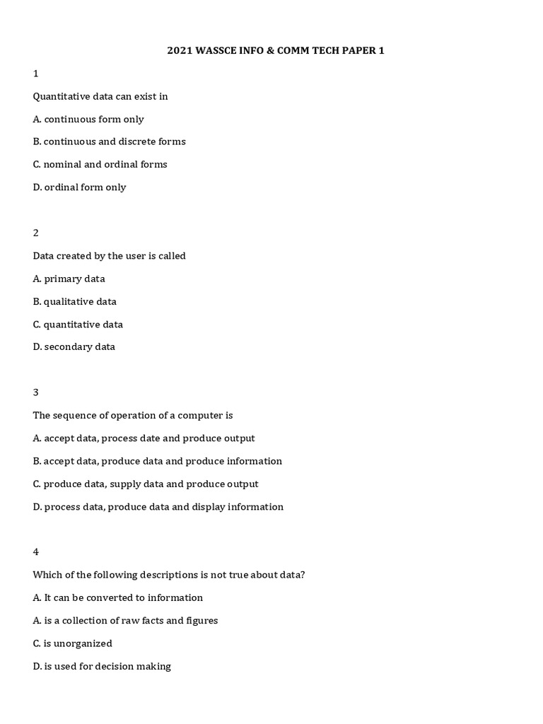 2021 Wassce Info & Comm Tech Paper 1 | PDF | Logic Gate | Graphical User Interfaces