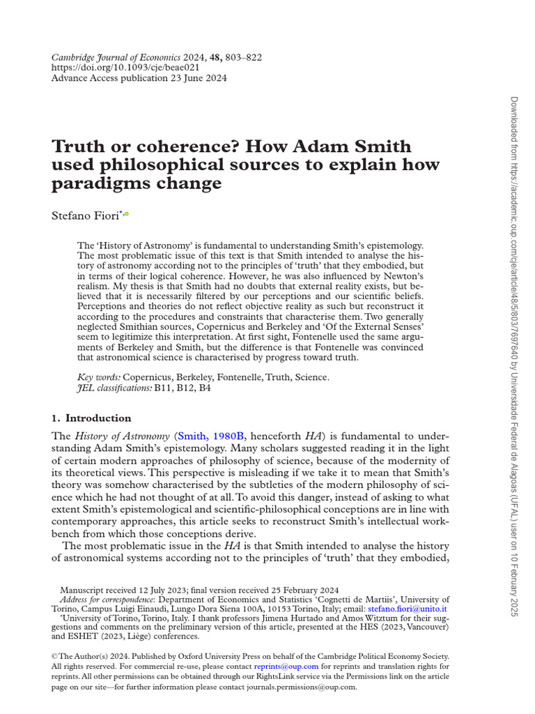 Truth or Coherence - How Adam Smith Used Philosophical Sources To ...