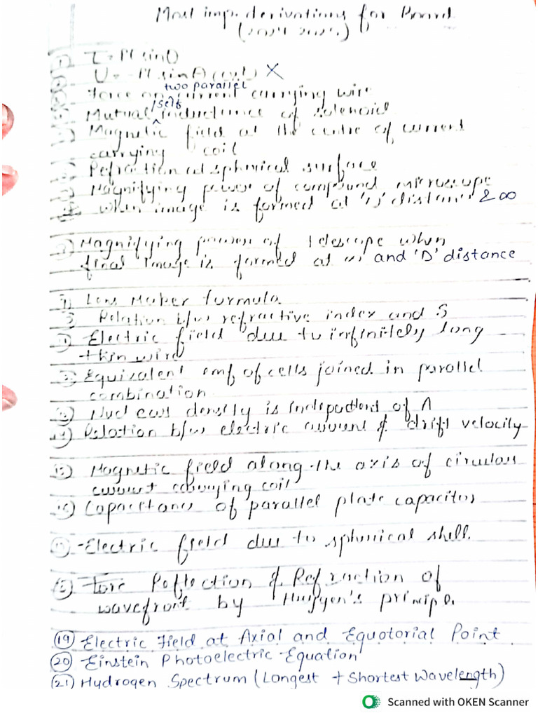 Most Important Derivations 24-25 | PDF