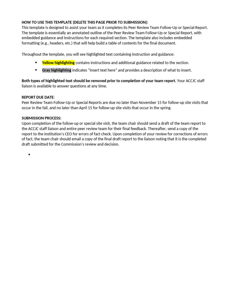 Peer Review Team Report Template Follow Up or Special Review | PDF ...