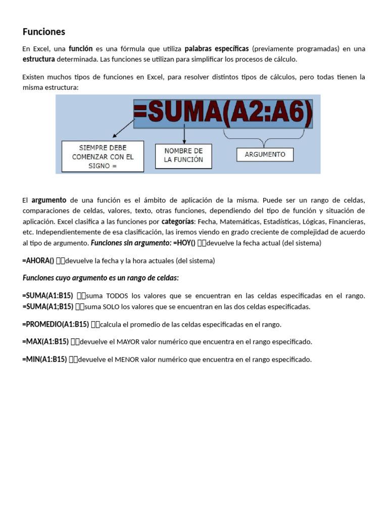 Funciones | PDF | Microsoft Excel | Argumento