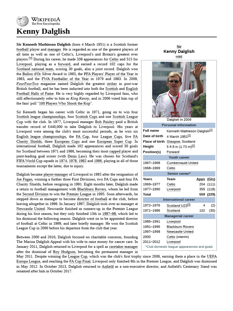 Kenny Dalglish: Football Legend Profile | PDF | Liverpool F.C ...