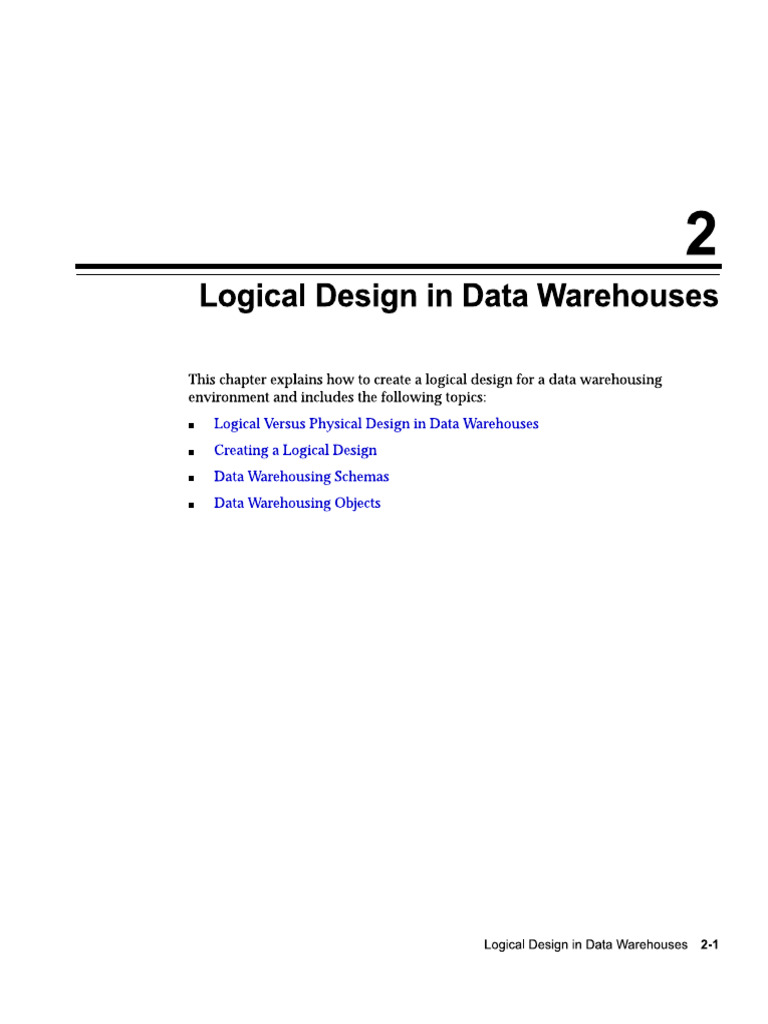 Lecture 2 - Logical Design in Data Warehouse Concepts | PDF