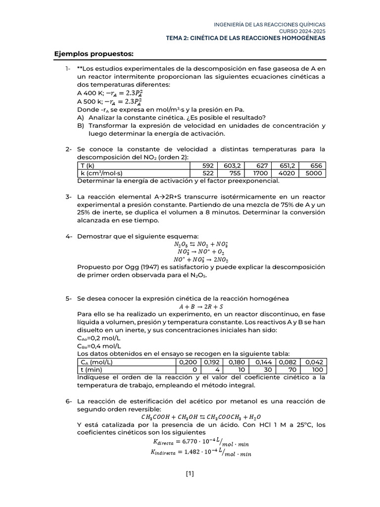 Cinética de Reacciones Químicas Homogéneas | PDF | Cinética química ...