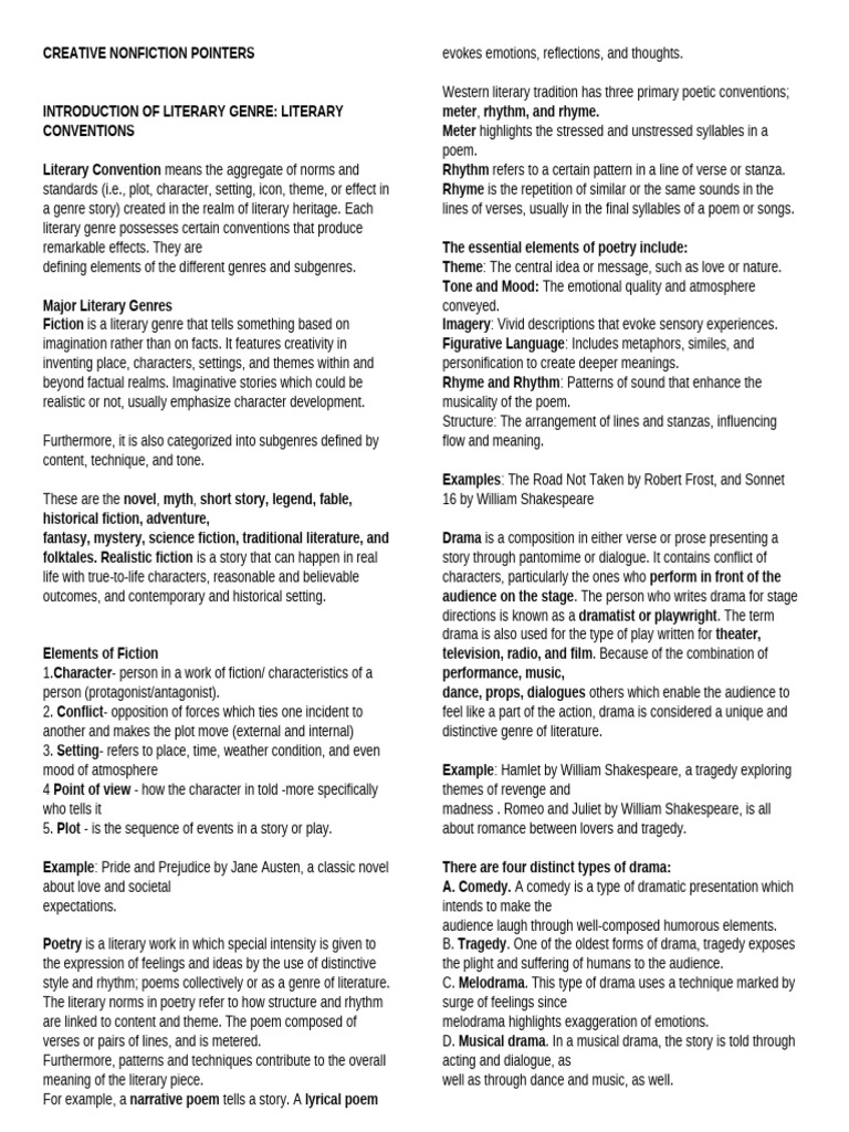 Creative Nonfiction Pointers | PDF | Poetry | Genre