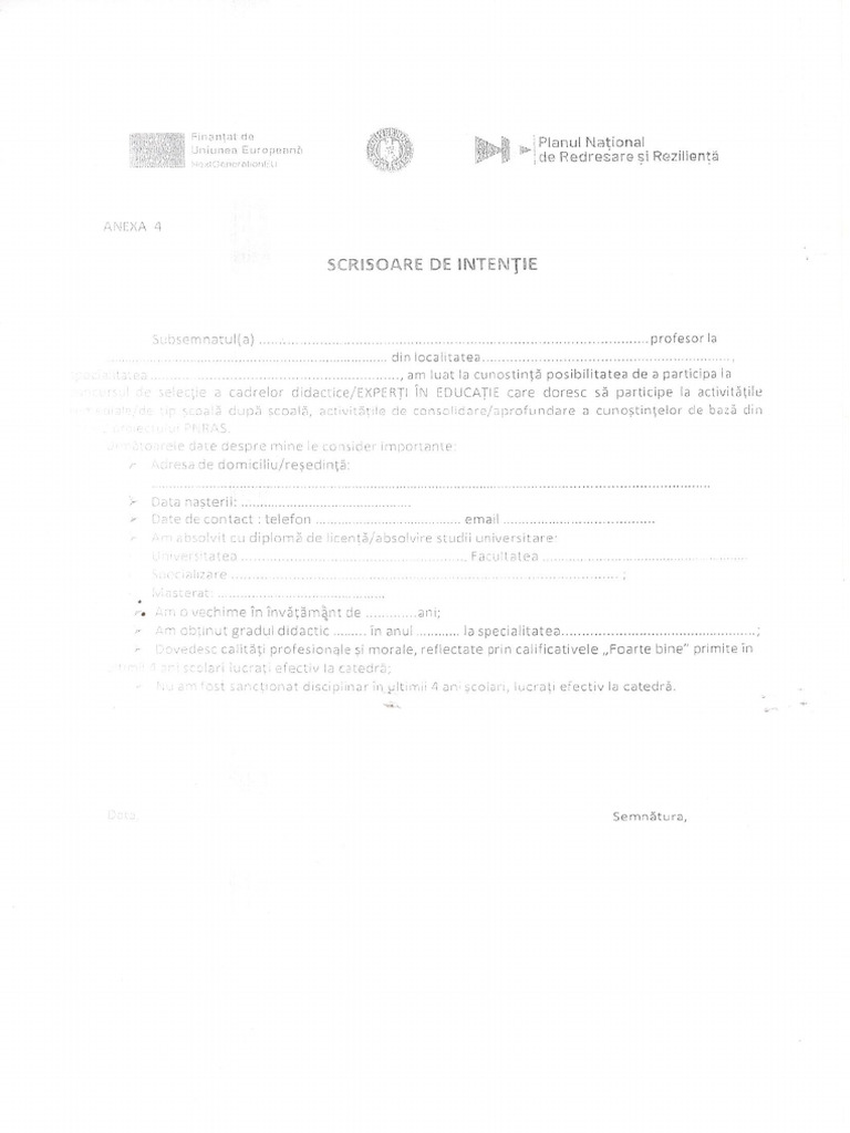Scrisoarea de Intentie | PDF