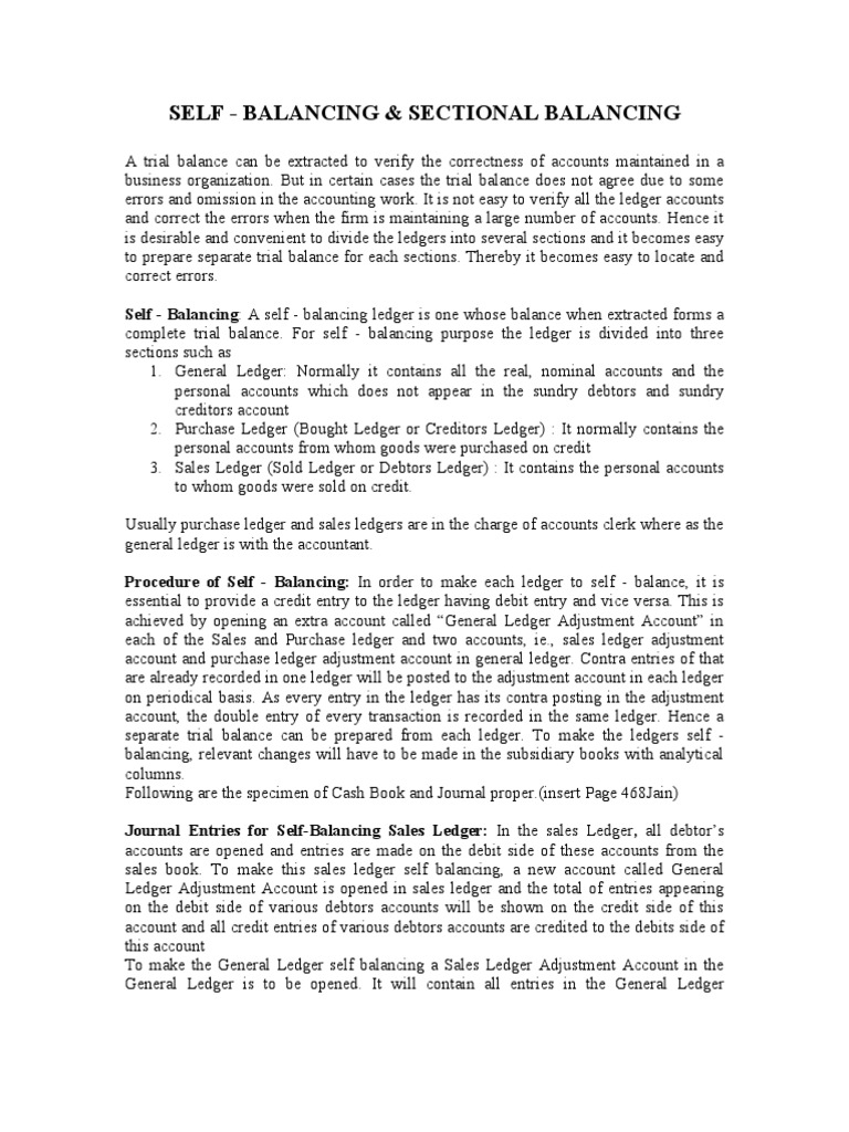 Self-Balancing Ledgers and Sectional Balancing | PDF | Debits And Credits | Money