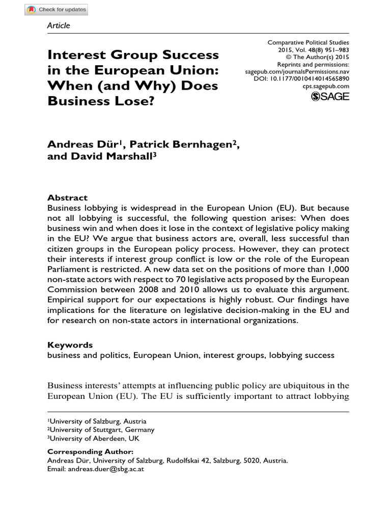 Business Lobbying Success in EU Politics | PDF | European Union ...