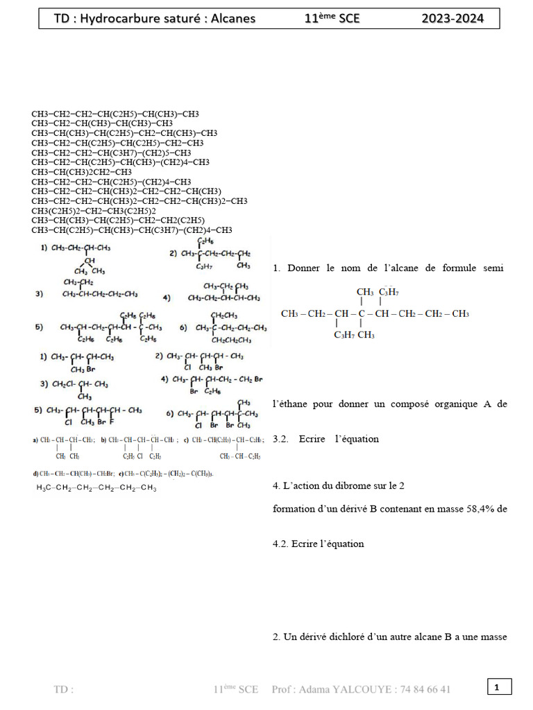 Exercice sur les Hydrocarbures Saturés | PDF | Alcane | La combustion
