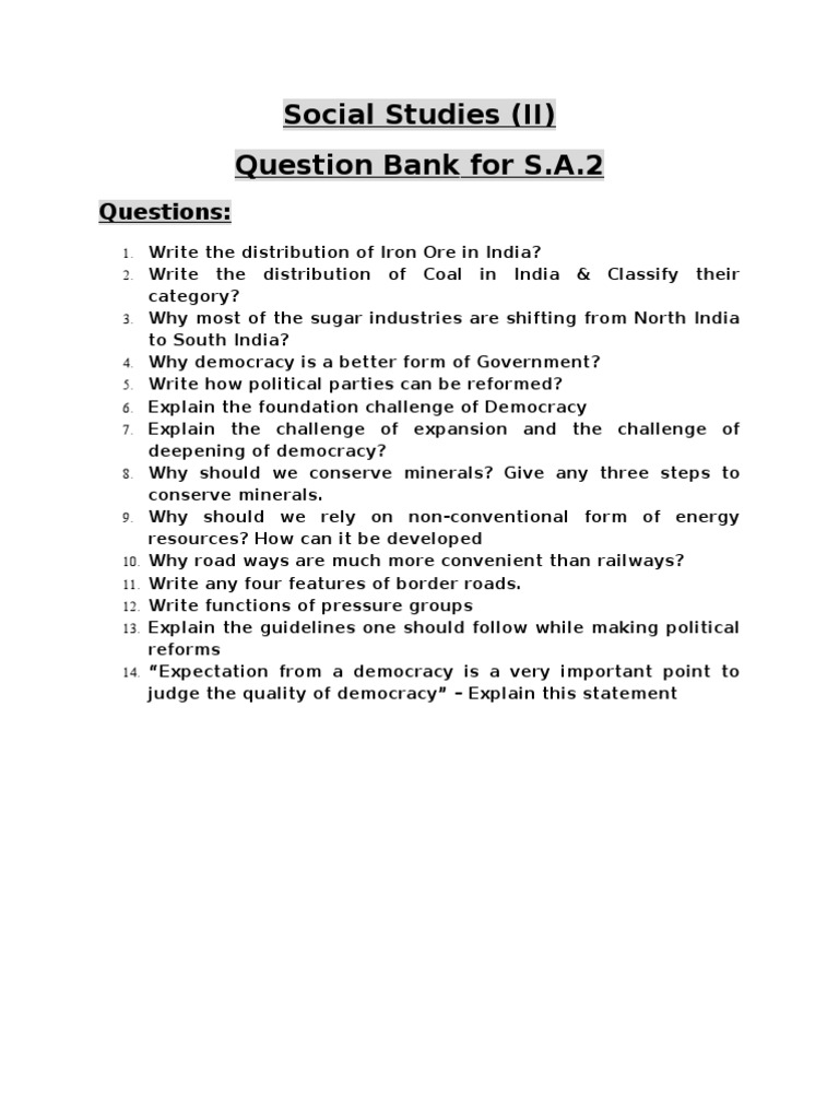 Social Studies (Question Bank - Geography and Economics) | PDF | Coal ...