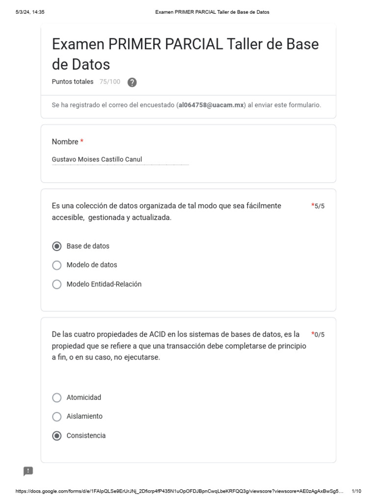 Examen PRIMER PARCIAL Taller de Base de Datos | PDF | Bases de datos | Servidor SQL de Microsoft