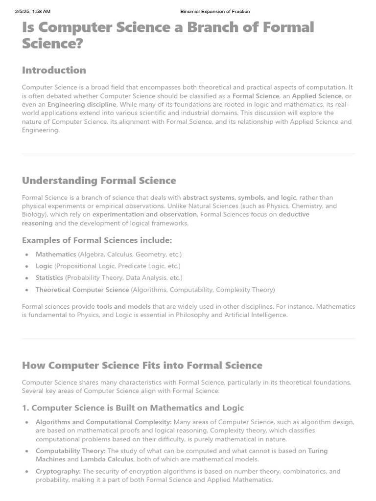 Computer Science Is A Branch of Formal Science! Discuss | PDF ...