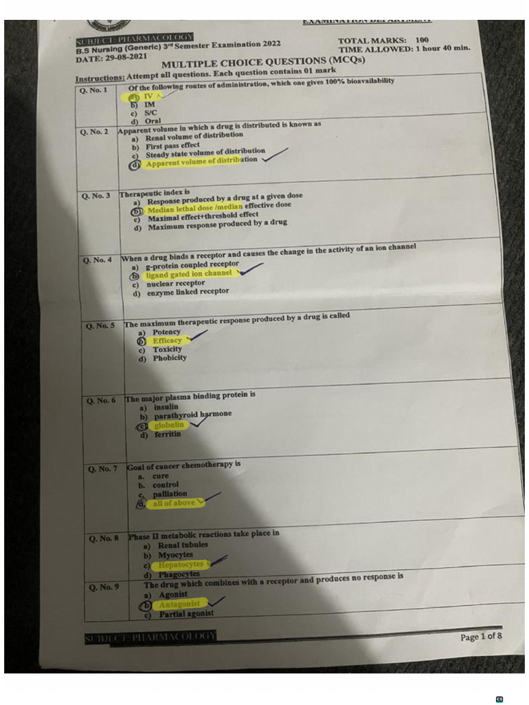 Szabmu 2021 Pharmacology Solved | PDF