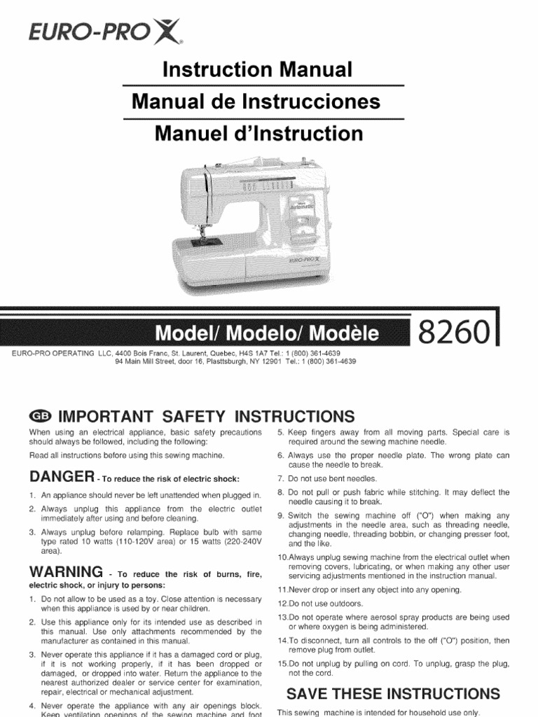 Sewing Machine Euro Pro Manual | PDF | Sewing | Textile Arts