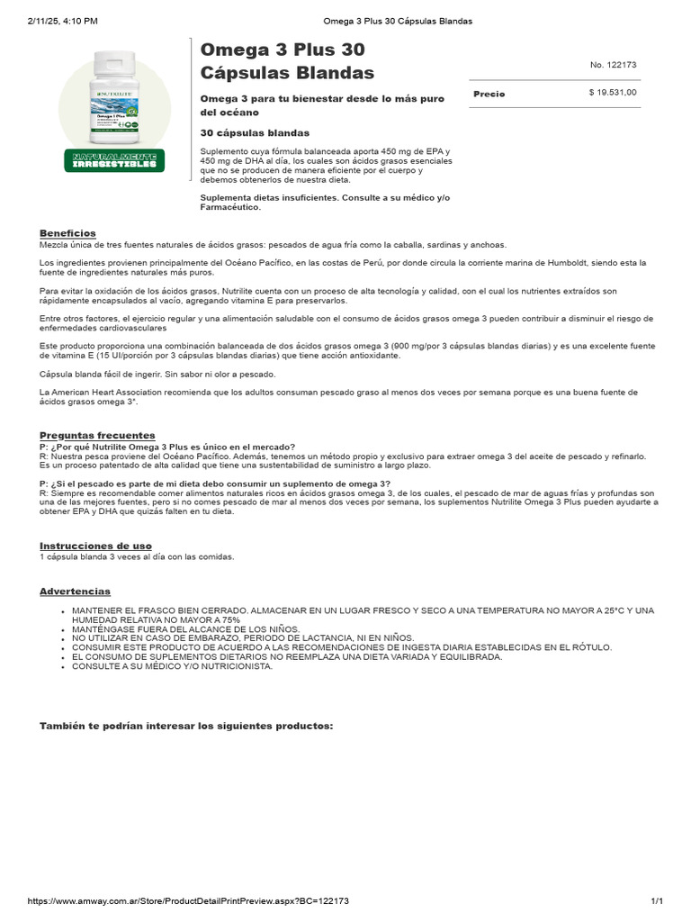 Omega 3 Plus 30 Cápsulas Blandas | PDF | Ácido Graso Omega 3 | Dieta
