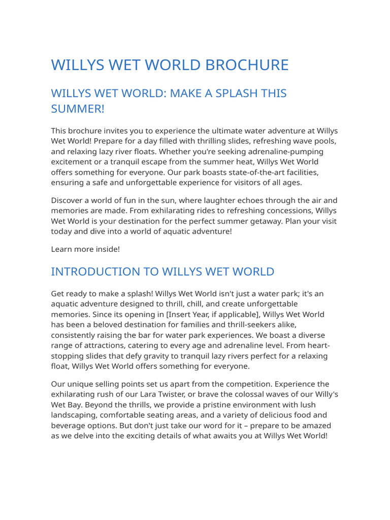 Willys Wet World Brochure | PDF
