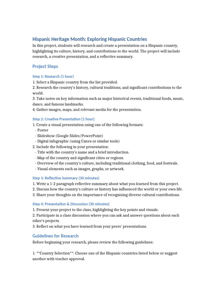 Hispanic Country Research Project | PDF | Hispanic