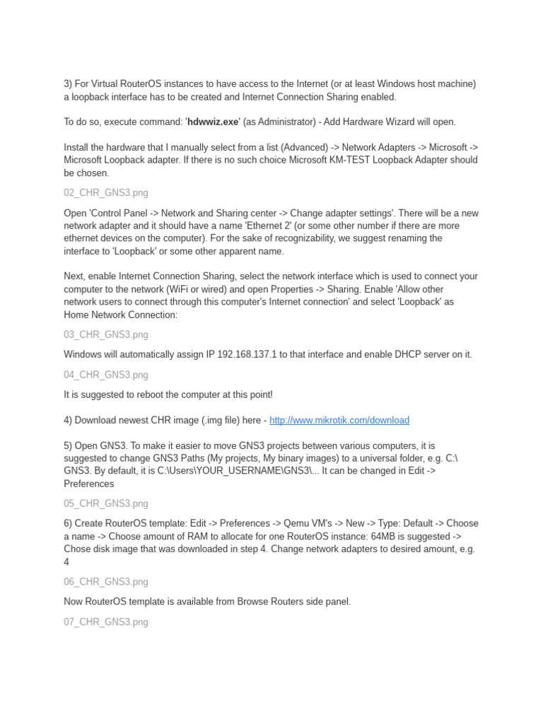 GNS3 RouterOS Setup Guide | PDF | Router (Computing) | Computer Network