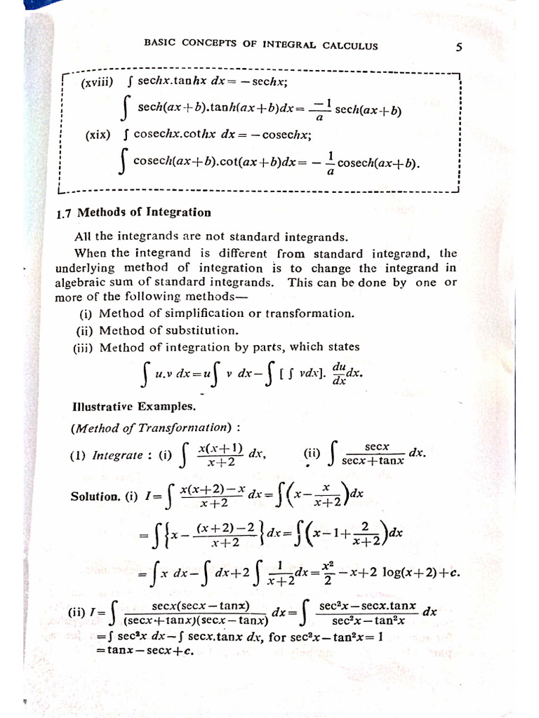 Basic Concept of Integral Calculus (Ch-1) Maths | PDF