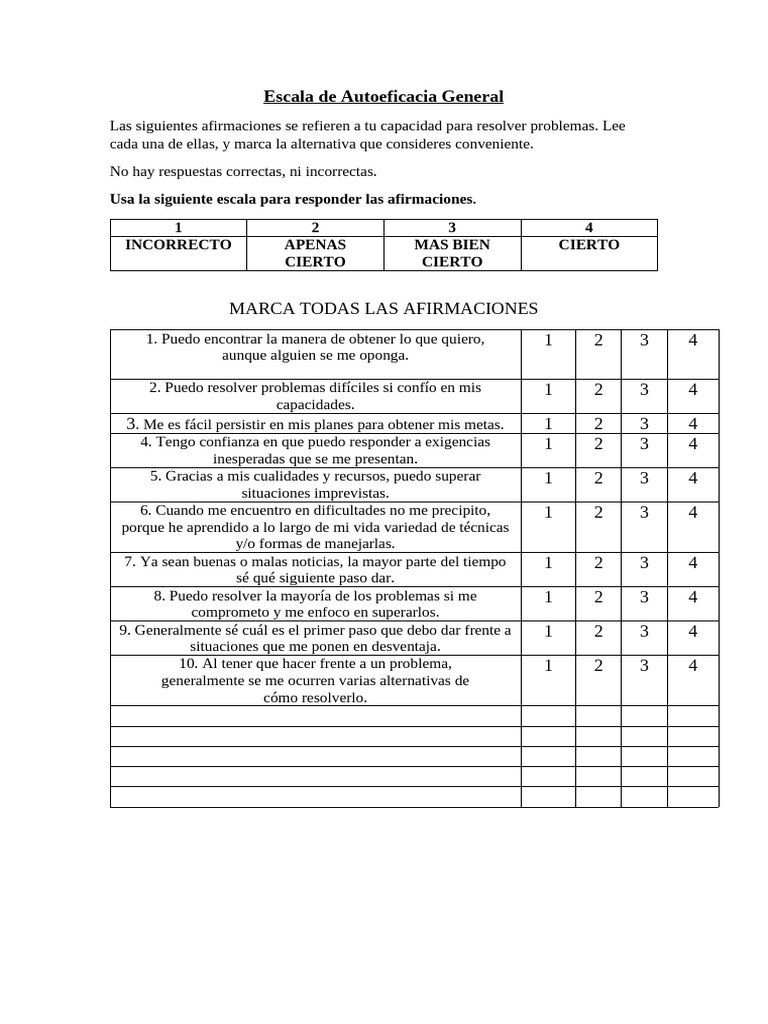 Escala de Autoeficacia General | PDF