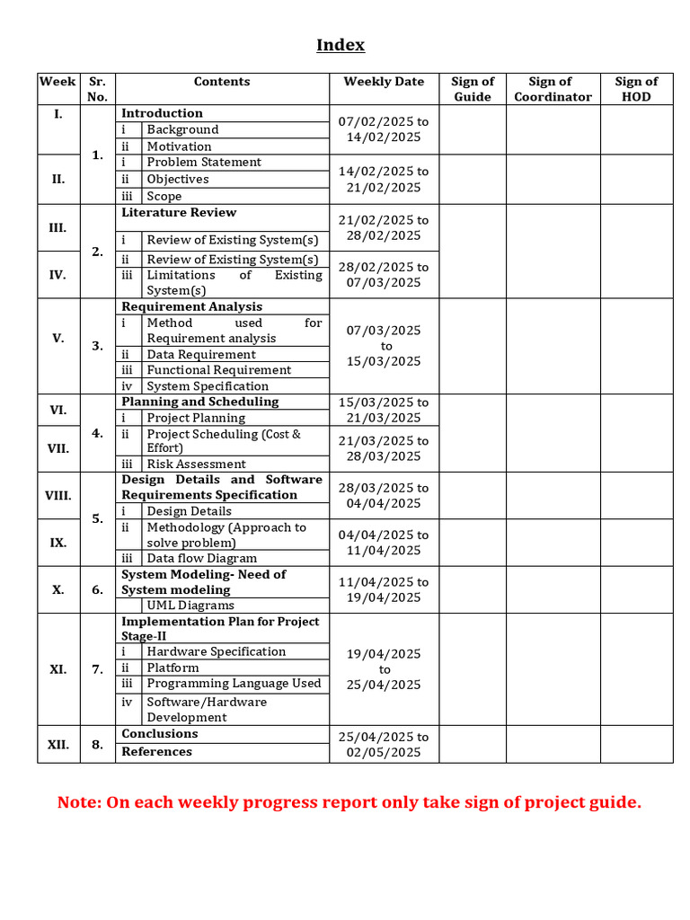Log Book Contents For Project Stage-I | PDF | System | Specification (Technical Standard)