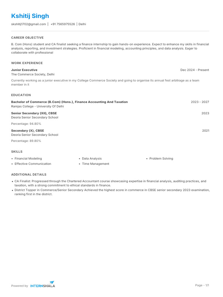 KshitijSingh InternshalaResume | PDF