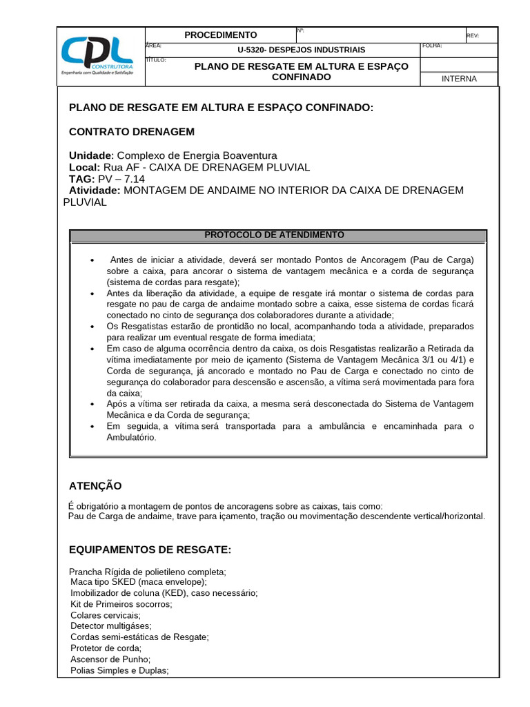 Plano de Resgate em Altura e - Iso-8859-1 - Q - Espa C7o - Confinado ...