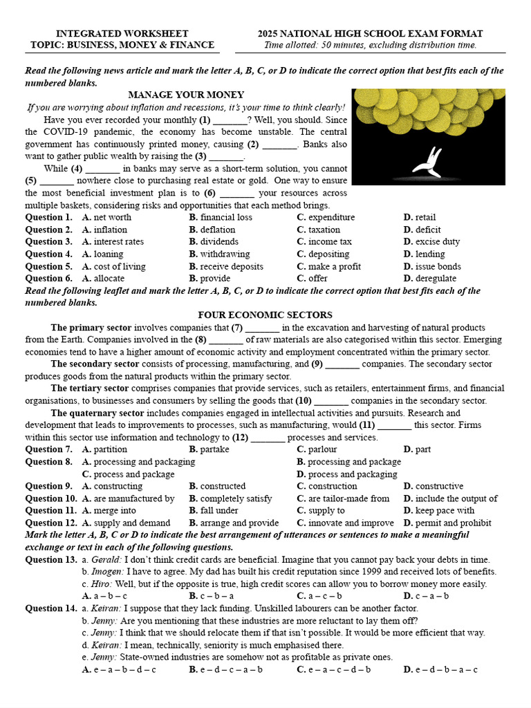 High School Exam: Money Management Skills | PDF | Debits And Credits ...