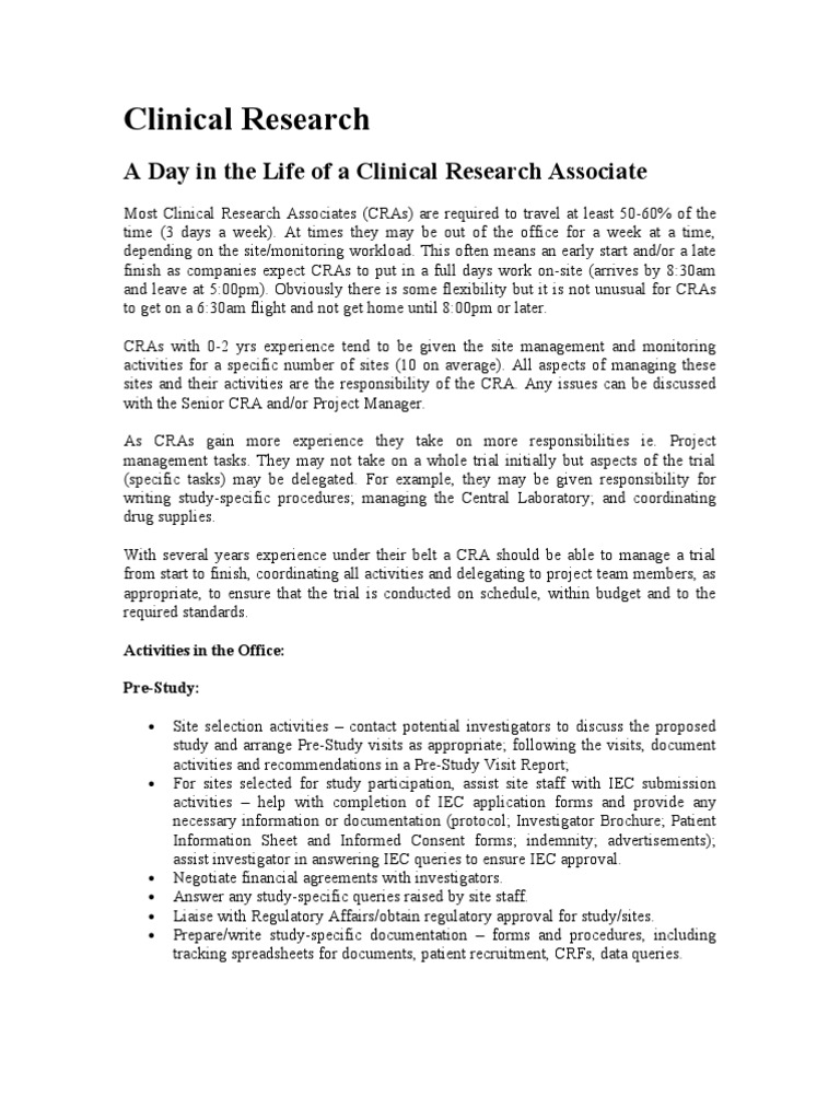 A Day in The Life of A Clinical Research Associate | PDF | Clinical ...