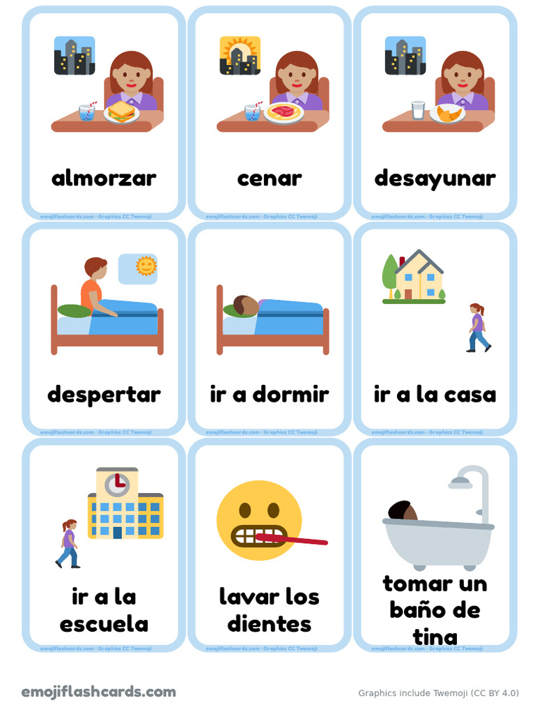 Spanish Daily Routine Small A4 Flashcards | PDF