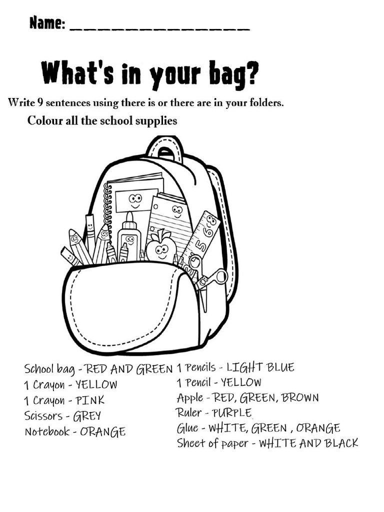 School Supplies Whats in Your Bag Reading Comprehension Exercises ...
