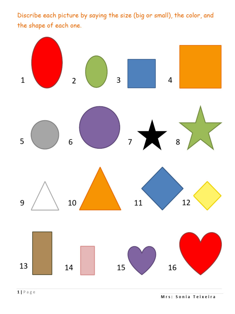 Size Shapes and Colors Worksheet Templates Layouts 137352 | PDF