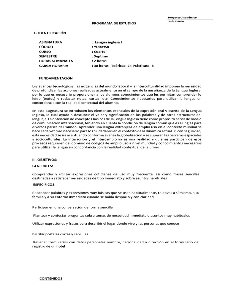 Lengua Inglesa I | PDF | Aprendizaje | Lingüística